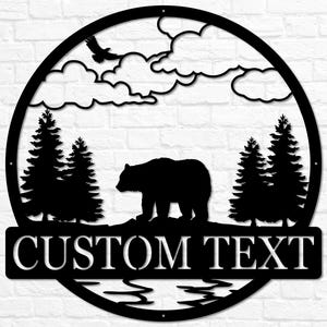 Wilderness Bear Cabin Sign, Mountain Decor Personalized Metal Bear Sign ...