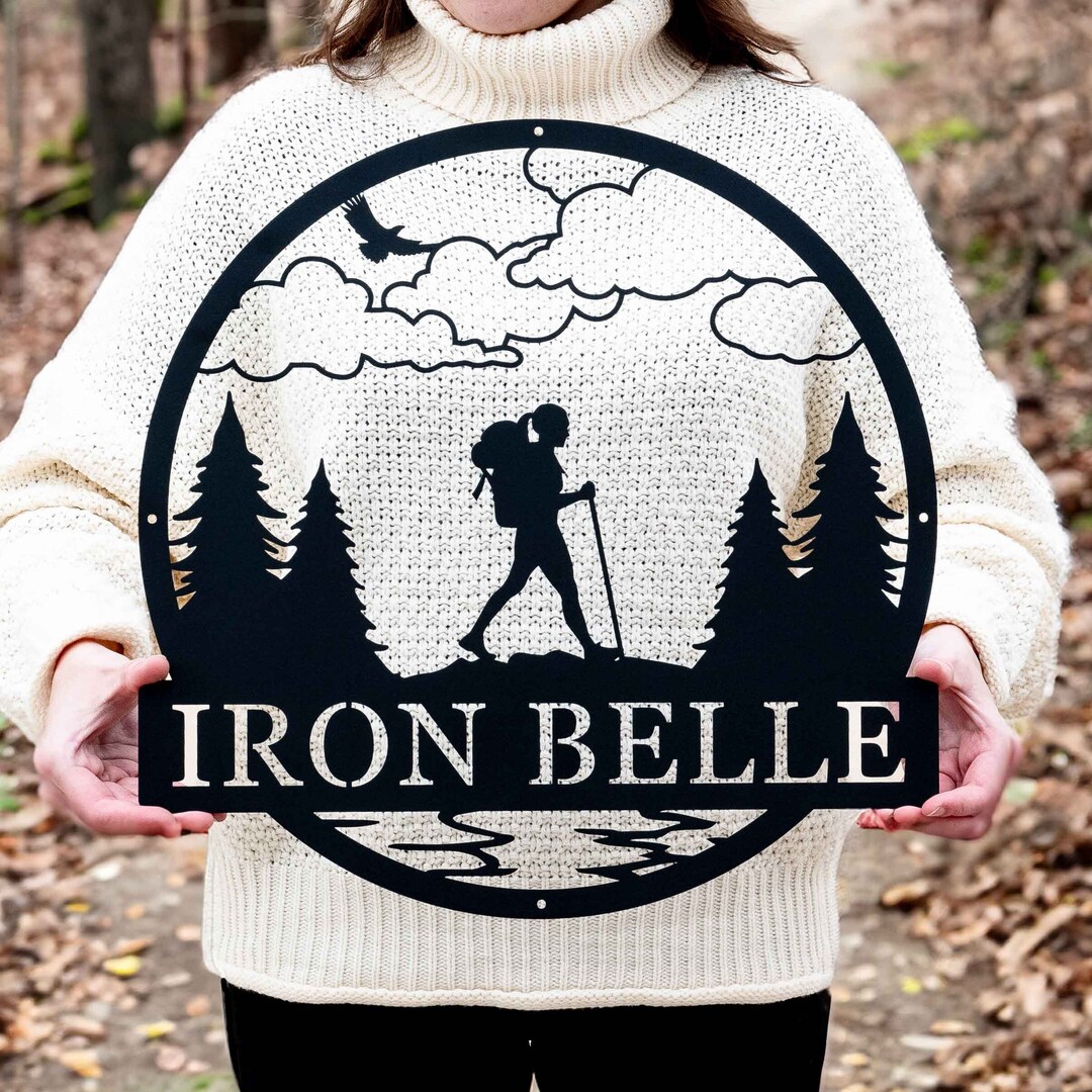 Personalized Hiker Gift Outdoor Metal Name Sign | Mountain Wall Art ...