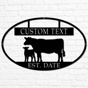 Cow Oval Farm Sign | Custom Metal Ranch Name Sign | Cow and Calf ...