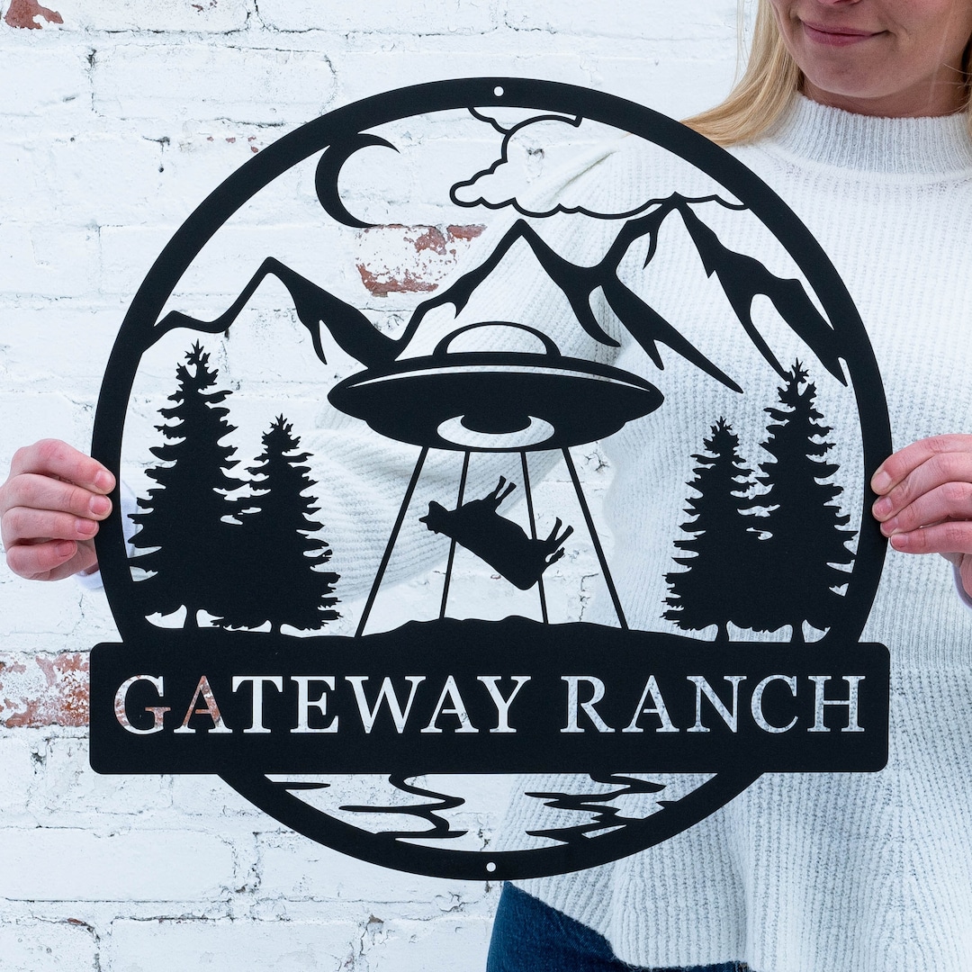 Personalized UFO Alien Cow Abduction Decor | Outdoor Metal UFO Hanging ...