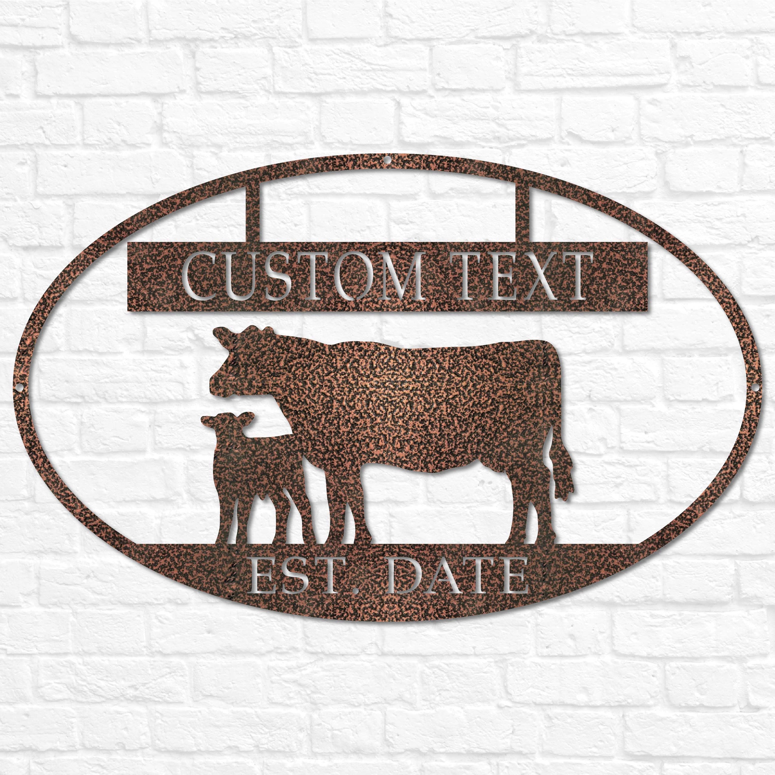Cow Oval Farm Sign | Custom Metal Ranch Name Sign | Cow and Calf ...