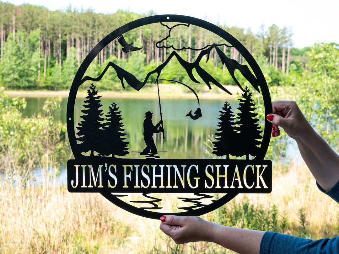 Metal Fisherman Outdoor Name Sign | Fishing Metal Monogram | Fishing ...