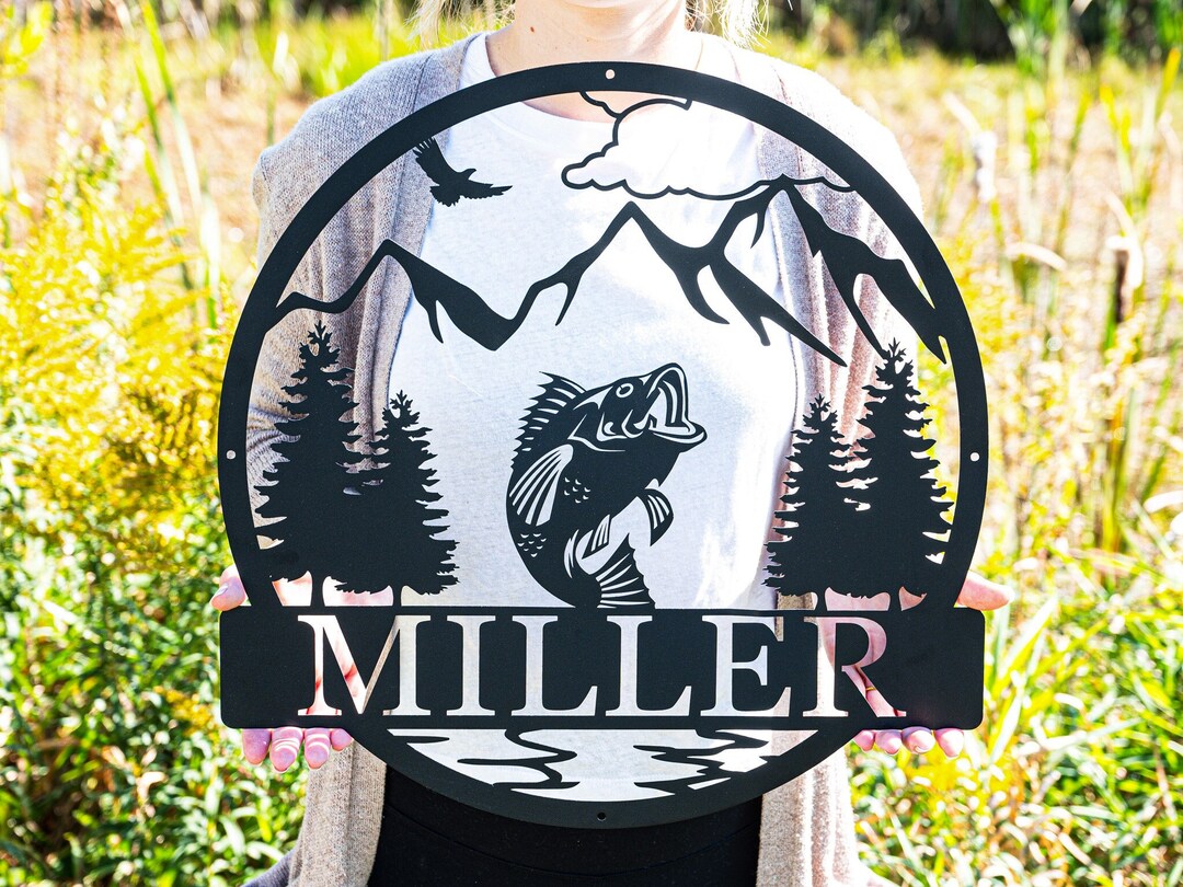 Custom Fish Metal Name Sign | Outdoor Bass Fishing Sign Fishing Gift ...