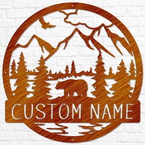 Wilderness Bear Cabin Sign, Mountain Decor Personalized Metal Bear Sign ...