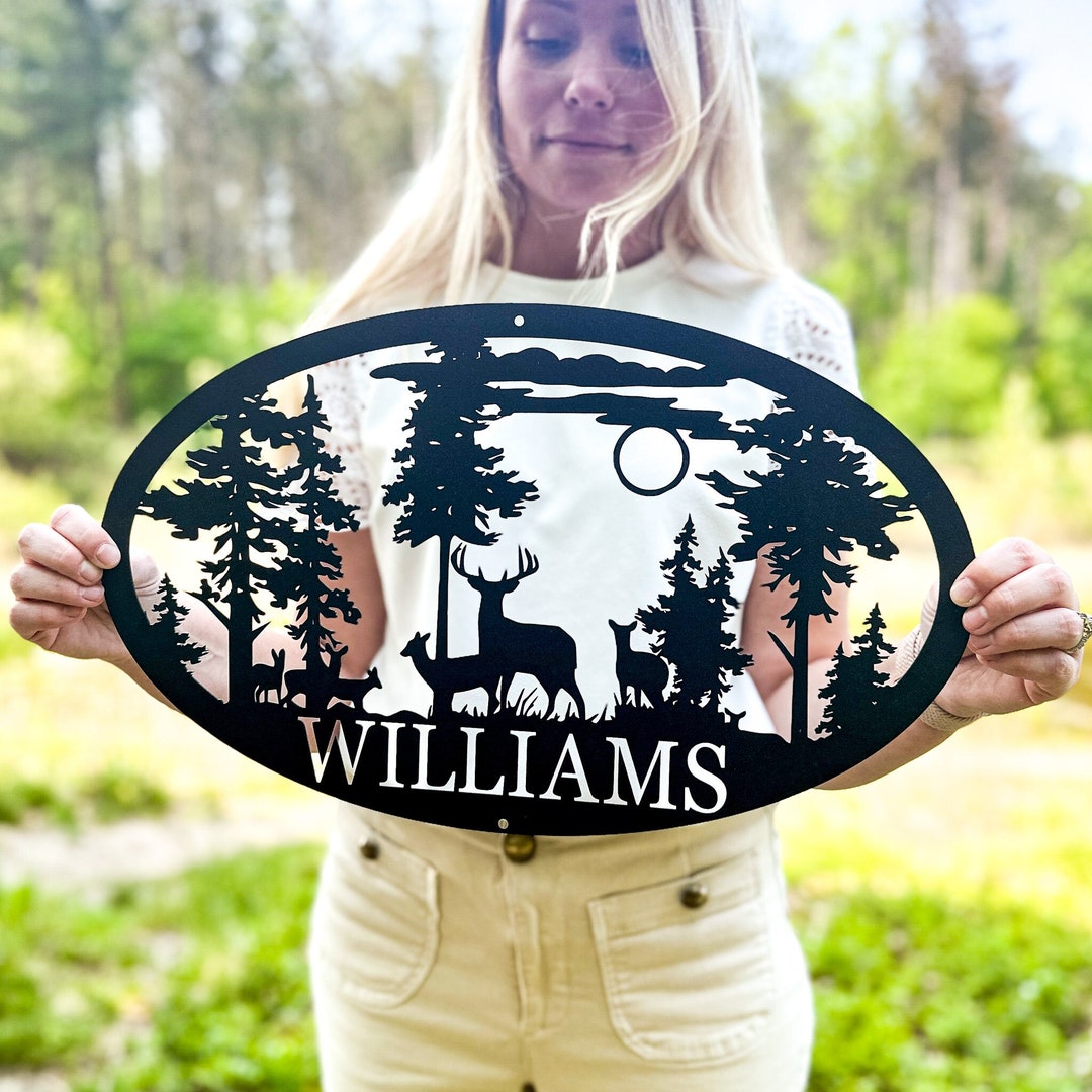 Personalized Oval Deer Metal Cabin Sign | Outdoor Hunting | Deer Hunter ...
