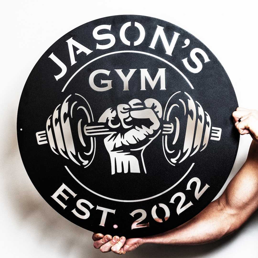 Custom Metal Dumbbell Gym Name Sign, Weightlifting Workout Room Wall ...