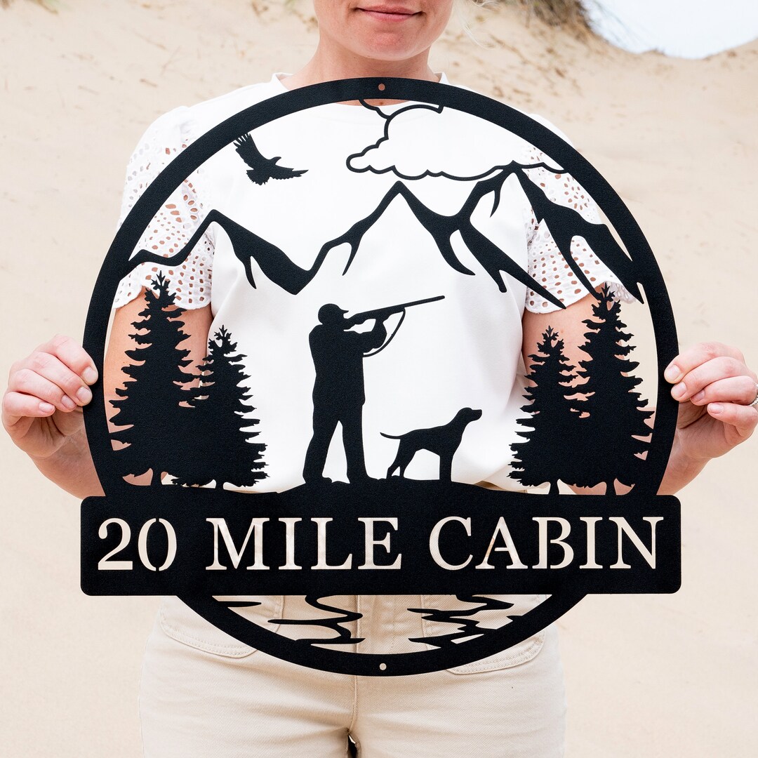 Personalized Outdoor Hunter Metal Cabin Sign | Hunting Dog Gift ...