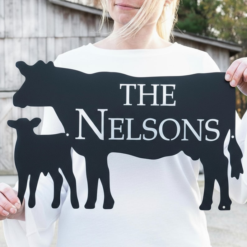 Metal Cow Calf Farm Sign | Custom Farmer Sign | Farmhouse Decor | Farm ...