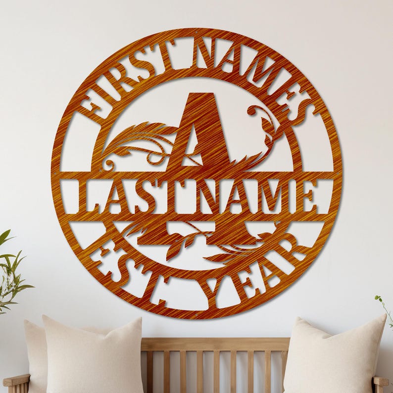 Double Circle Split Letter Flourish Monogram | Personalized Family Name ...