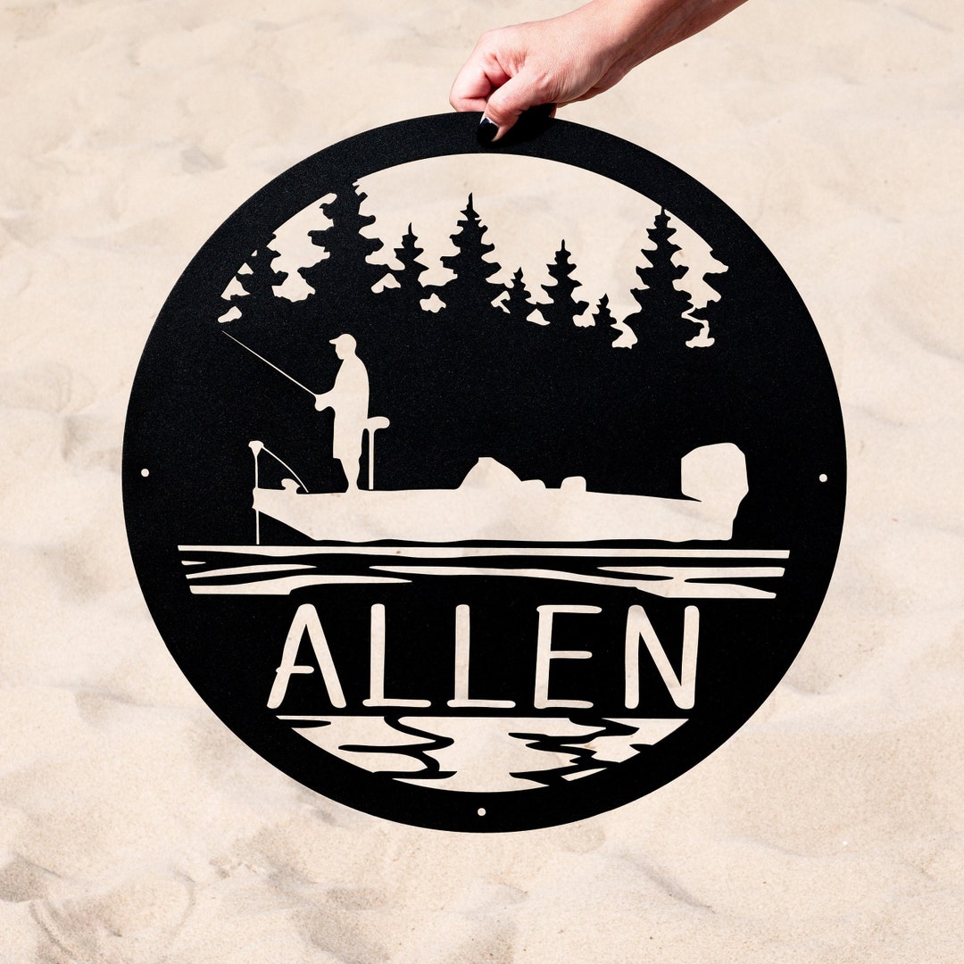 Metal Bass Fishing Scene Name Sign | Outdoor Bass Fishing Sign ...
