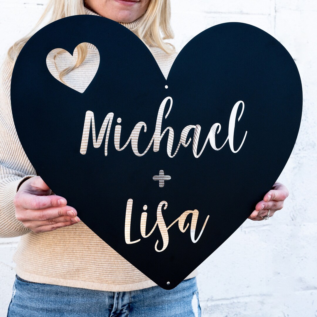 Heart Names Metal Sign, Personalized Couples Love Name Sign, Valentine ...