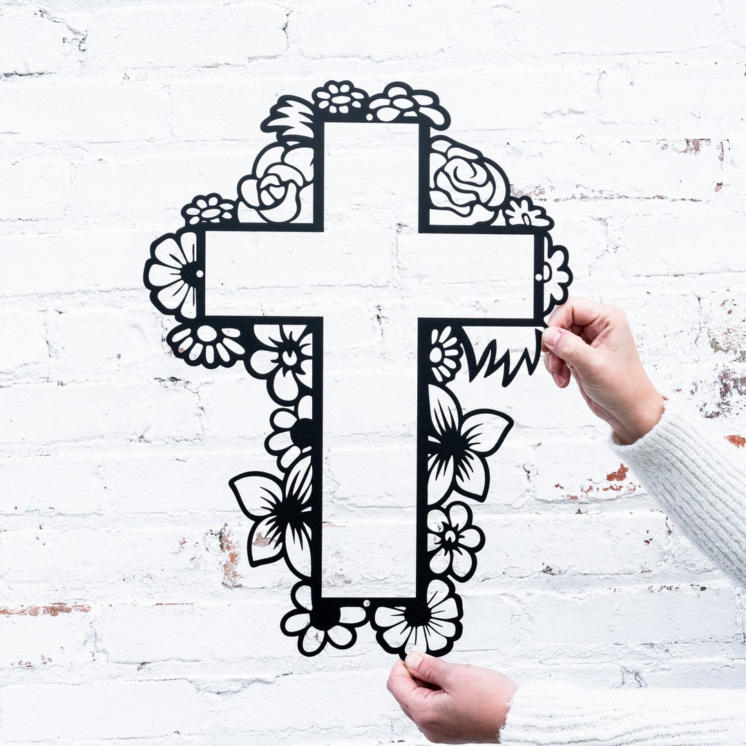 Floral Cross Wall Decor, Rustic Metal Cross, Christian Home Decor ...