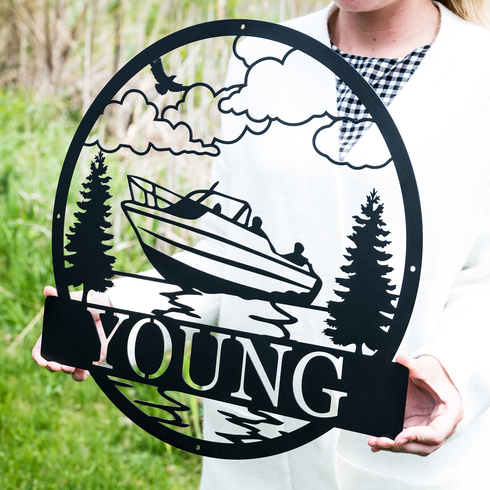 Personalized Boat Lake House Sign Metal Outdoor Decor Lake Beach House ...