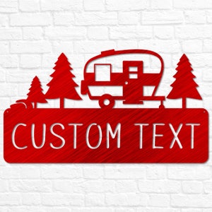 Metal Retro Camper Plaque With Trees | Personalized Camper Decor ...