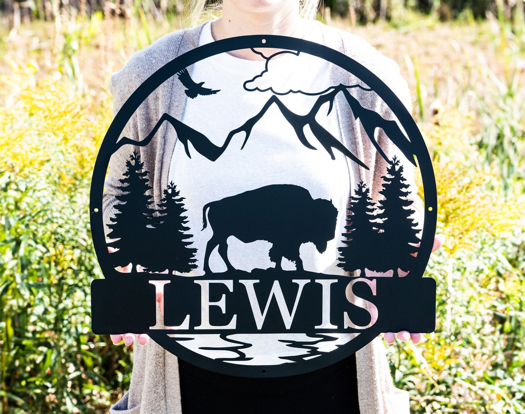 Custom Outdoor Bison Circle Monogram Sign | Lone Bison Decor | Bison ...
