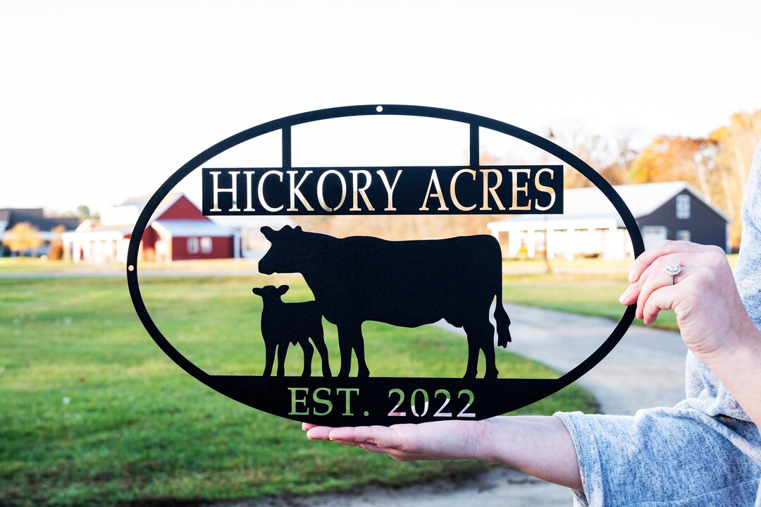 Cow Oval Farm Sign | Custom Metal Ranch Name Sign | Cow and Calf ...
