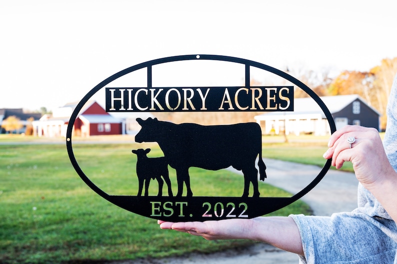 Cow Oval Farm Sign | Custom Metal Ranch Name Sign | Cow and Calf ...