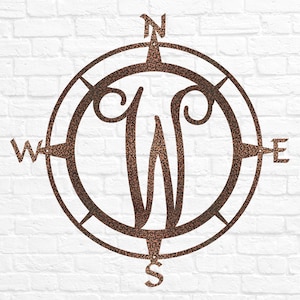 Metal Compass Letter Monogram | Wall Monogram Sign | Nautical Decor ...