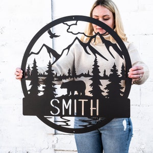 Wilderness Bear Cabin Sign, Mountain Decor Personalized Metal Bear Sign ...