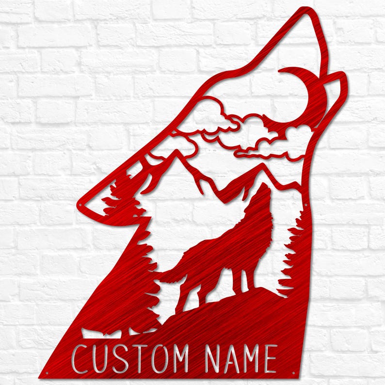 Custom Howling Wolf Head Metal Sign, Rustic Cabin Decor, Personalized ...
