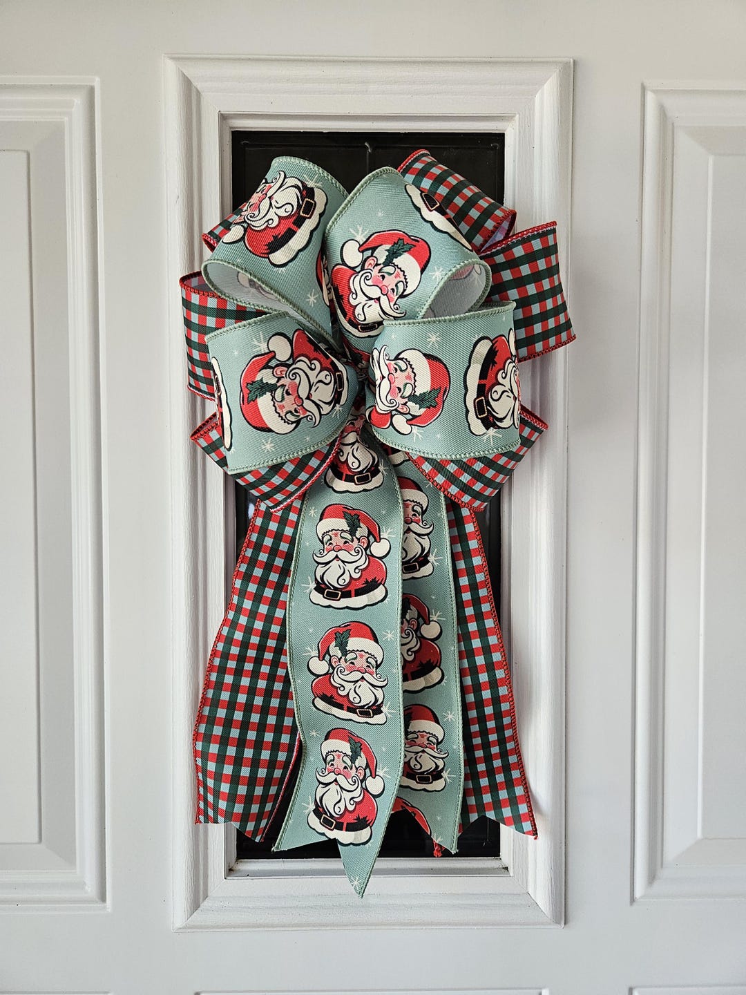 Retro Santa Christmas Bow for Wreath, Swag, Hearth, Front Door, Lantern ...
