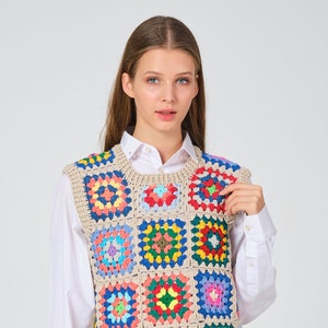 Patchwork Sweater,granny Square Sweater,granny Square Vest,knit Sweater ...