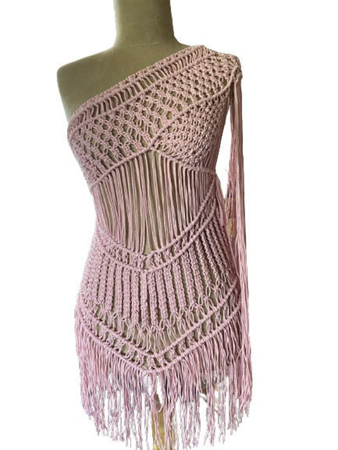 Half Shoulder Macrame Beach Dress,macrame Mini Dress,macrame Pareo ...