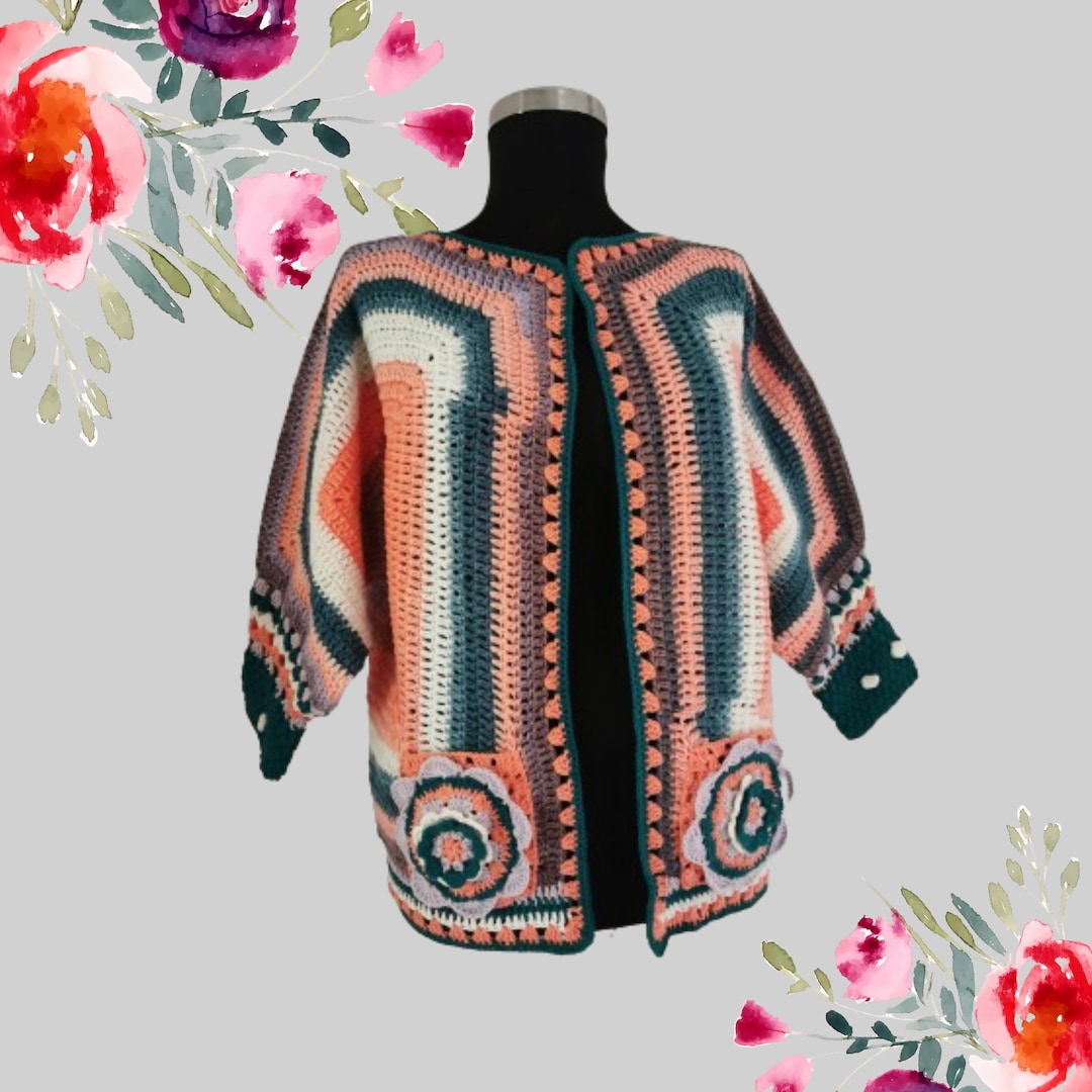 Frida Colorful Sweater,frida Crochet Jacket,hand Crochet Cardigan,hand ...