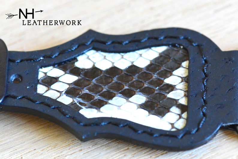 Leather Watch Band Strap Black and White Real Snake Inlay - Etsy