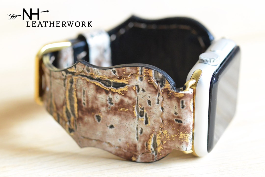 Leather Watch Band Strap, Fancy Golden Driftwood Embossed for Apple ...