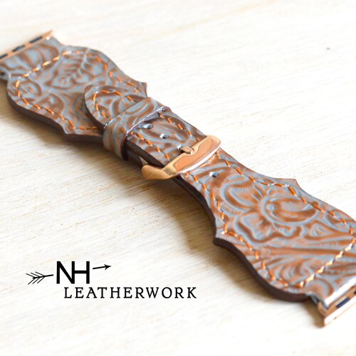Leather Watch Band Strap Fancy Turquoise and Tan Floral for - Etsy