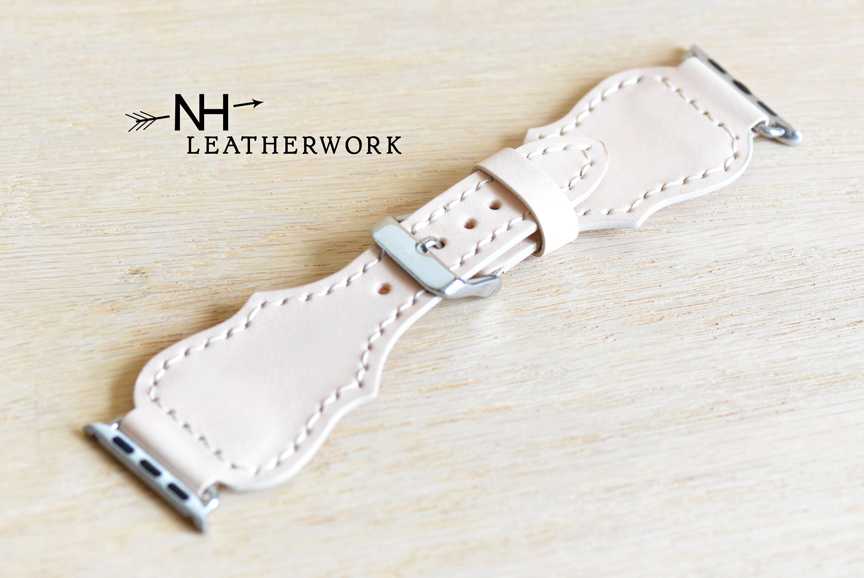 Leather Watch Band Strap, Fancy Silver Vachetta, for Apple 38mm 40mm ...