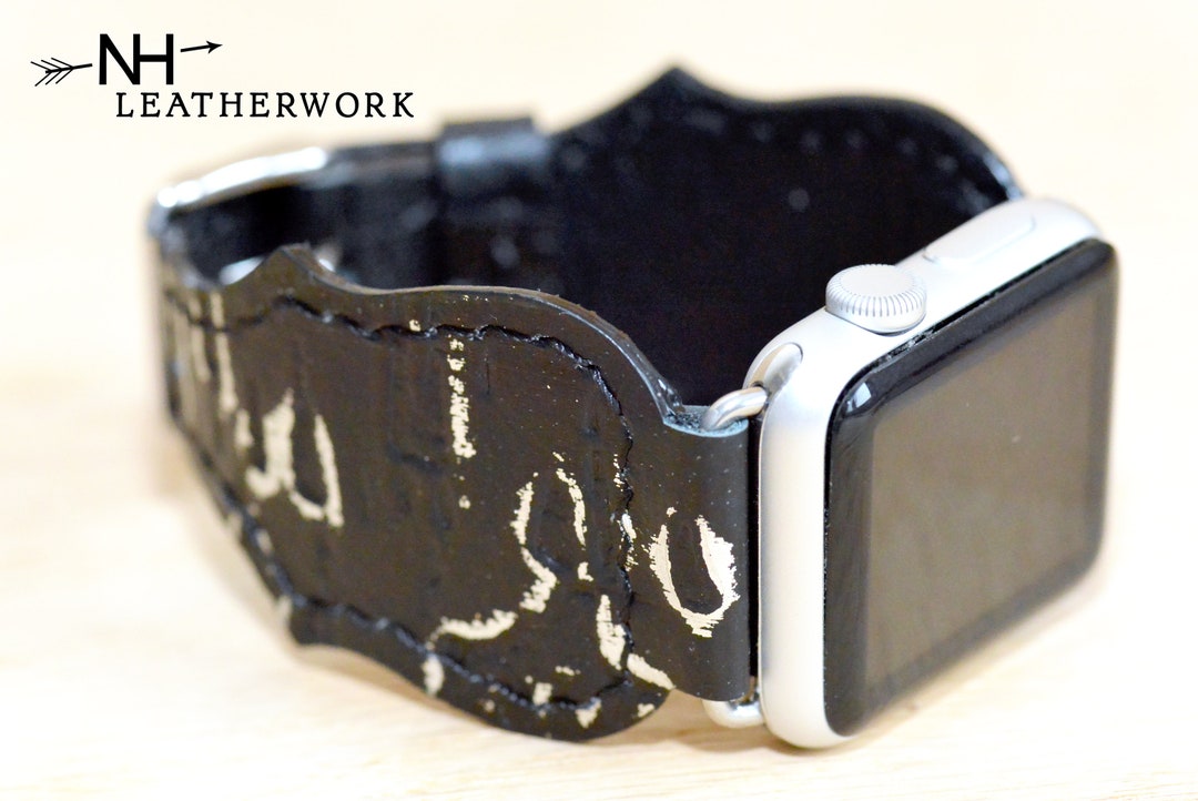 Leather Watch Band Strap, Fancy Black and Silver Driftwood Embossed ...