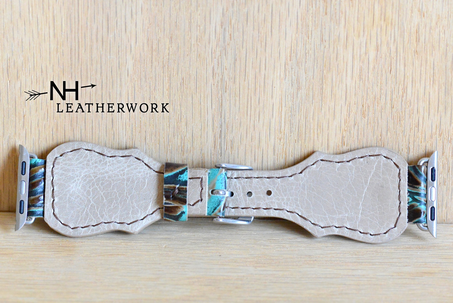 Leather Watch Band Strap Fancy Turquoise and Tan Floral for - Etsy