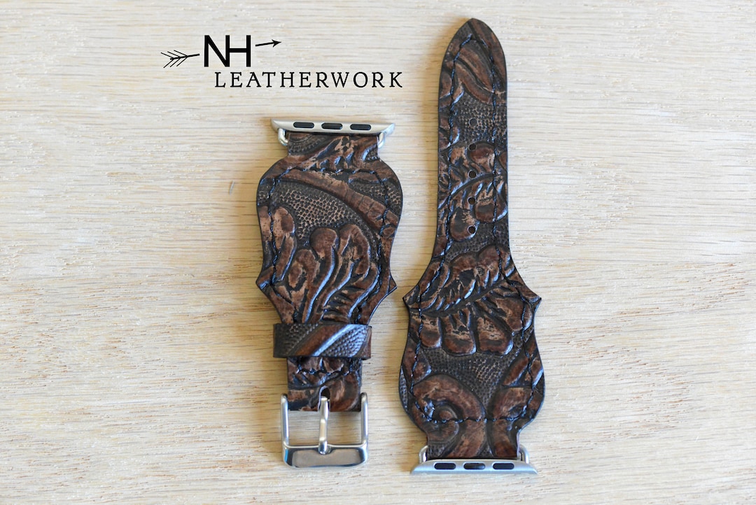 Leather Watch Band Strap Fancy Dark Chocolate Floral Embossed Apple ...