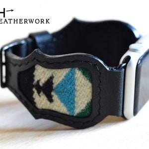 Leather Watch Band Pendleton Wool Black and Turquoise Arrow Inlay for ...