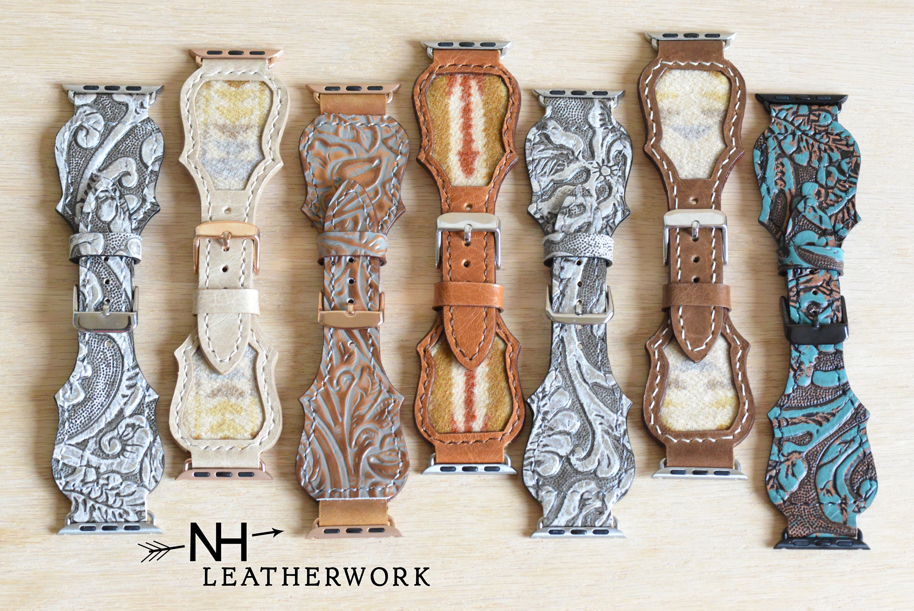 Leather Watch Band Strap, Fancy Gray and Silver Floral Embossed Apple ...