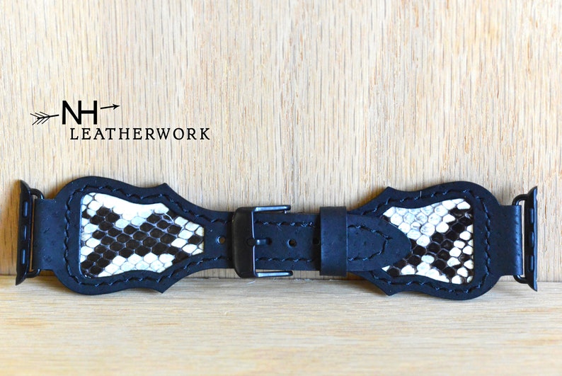 Leather Watch Band Strap Black and White Real Snake Inlay - Etsy