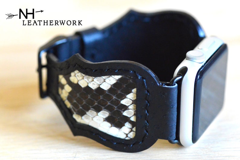 Leather Watch Band Strap Black and White Real Snake Inlay - Etsy