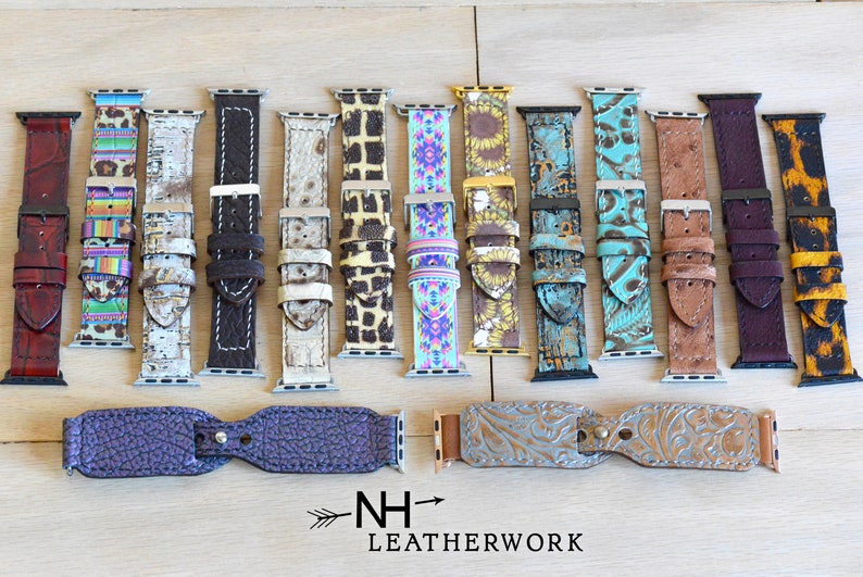 Leather Watch Band Strap, Fancy Turquoise and Tan Floral for Apple 38mm ...