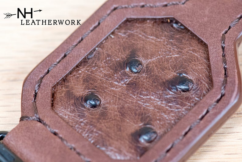 Leather Watchband Strap Chocolate Brown With Ostrich Inlay Apple 38mm ...