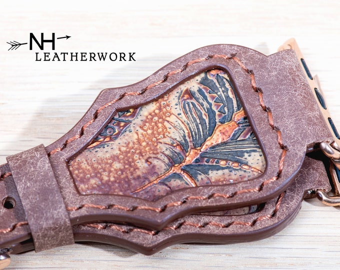 Tooled Leather Apple Watch Band: Western Floral Smartwatch Strap - Etsy