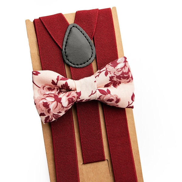 Burgundy Suspenders And Bow Tie Etsy
