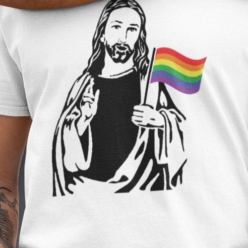 Gay Pride Shirt Jesus Holding LBGTQIA Pride Rainbow Flag Tee - Etsy