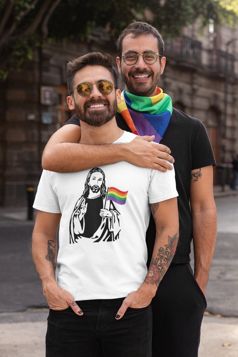 Gay Pride Shirt Jesus Holding LBGTQIA Pride Rainbow Flag Tee | Etsy