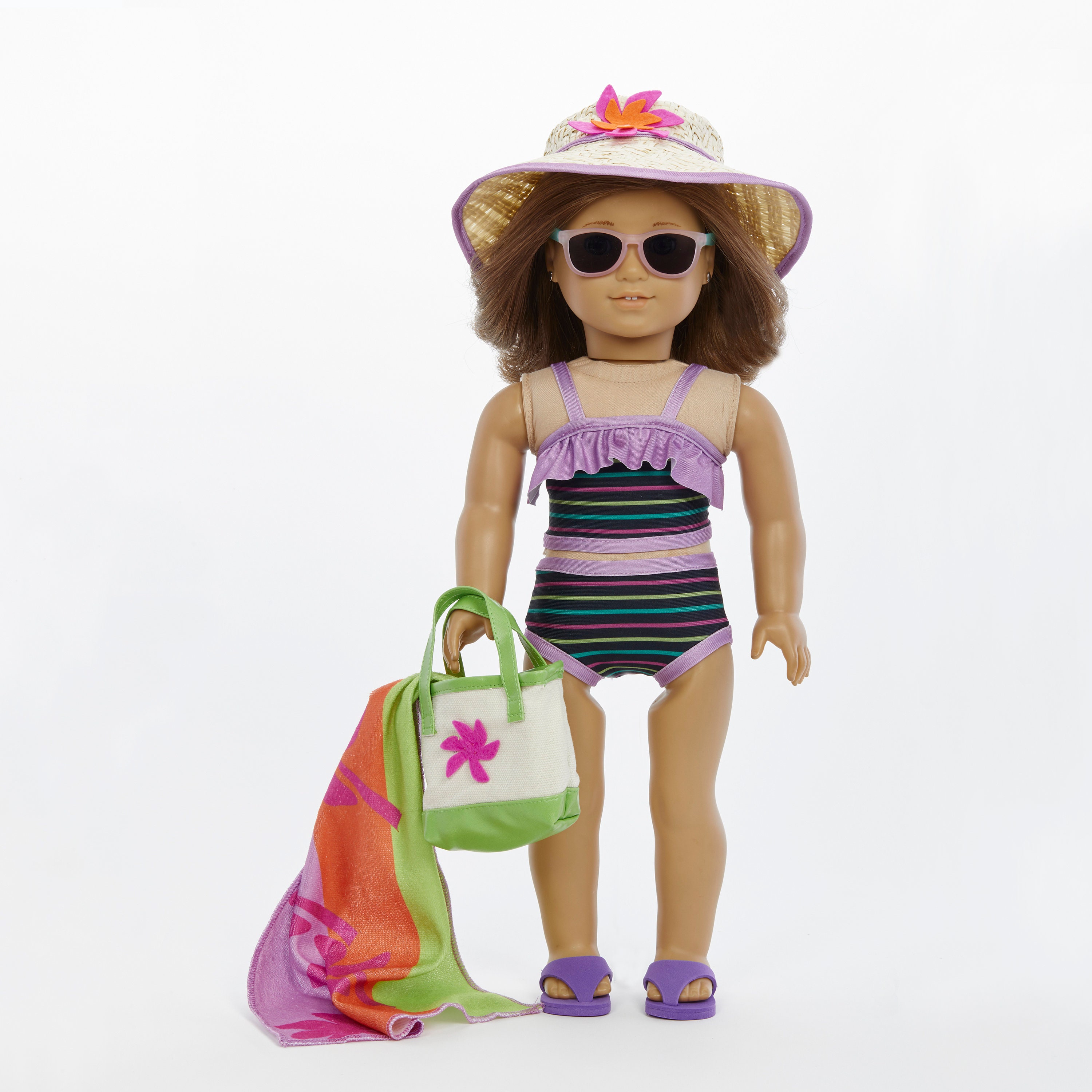 18" Doll Clothes Swimsuit Set–8-piece Beach Outfit-top-bottom-skirt-hat ...