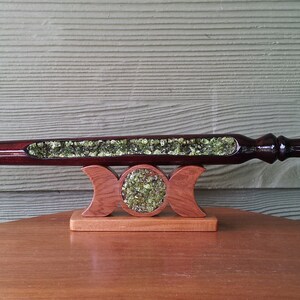 Peridot Mahogany Stained Spruce Wood Wand With a Green Fluorite Crystal ...