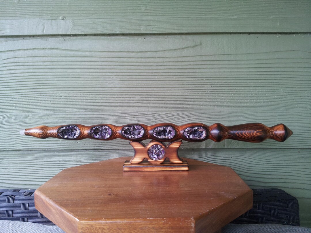 Amethyst Burnt Oregon Wand With Quartz Crystal Point + Burnt Spruce ...