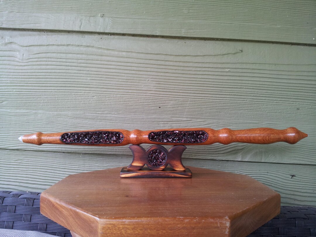 Garnet Silky Oak Wand With Quartz Point + Triple Moon Stand - Etsy