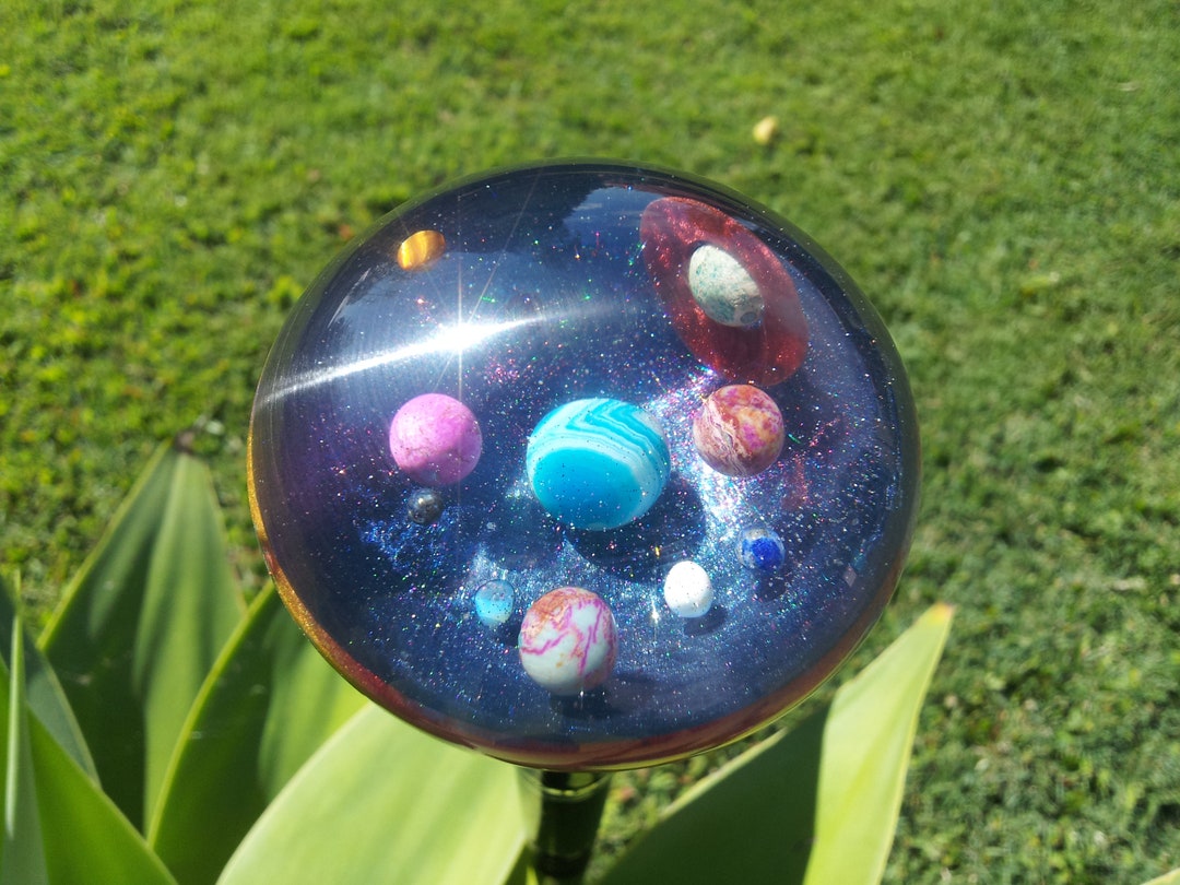 Galaxy Oak Walking Stick With Crystal Planets, Celestial Themed ...